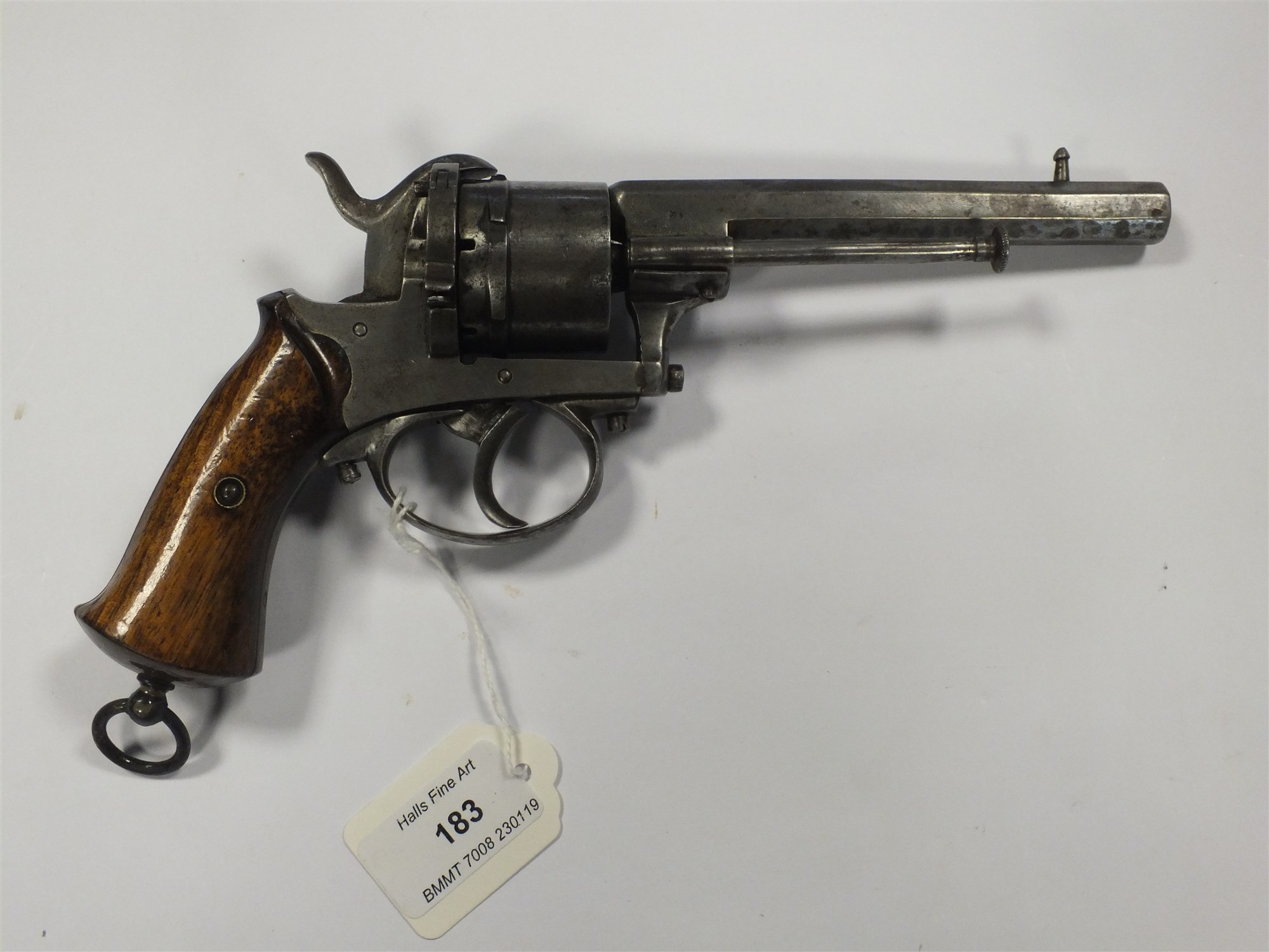 Lot 183 - A Belgian 9mm six-shot pinfire revolver