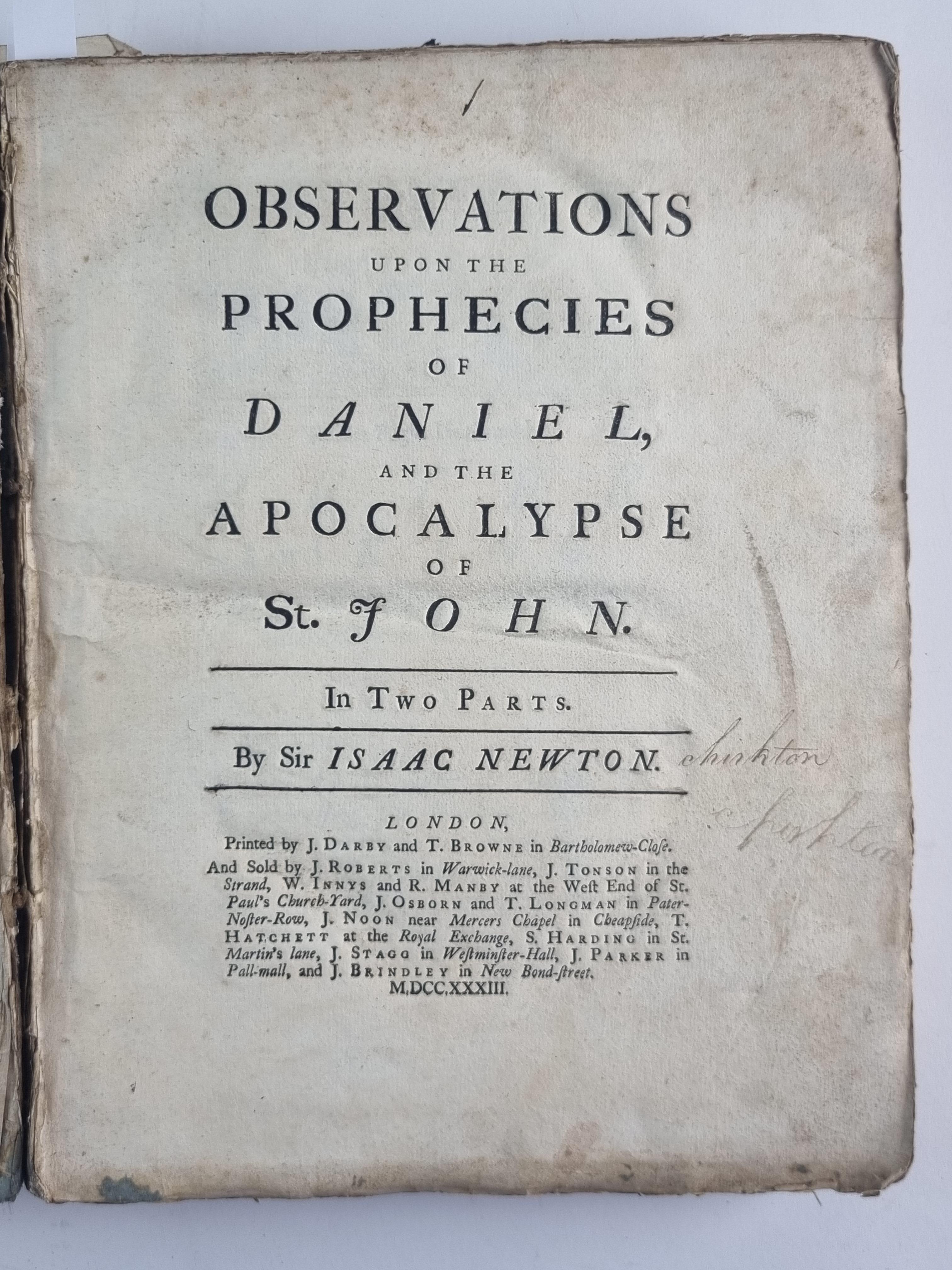 Lot 1058 - NEWTON, ISAAC, Observations Upon the