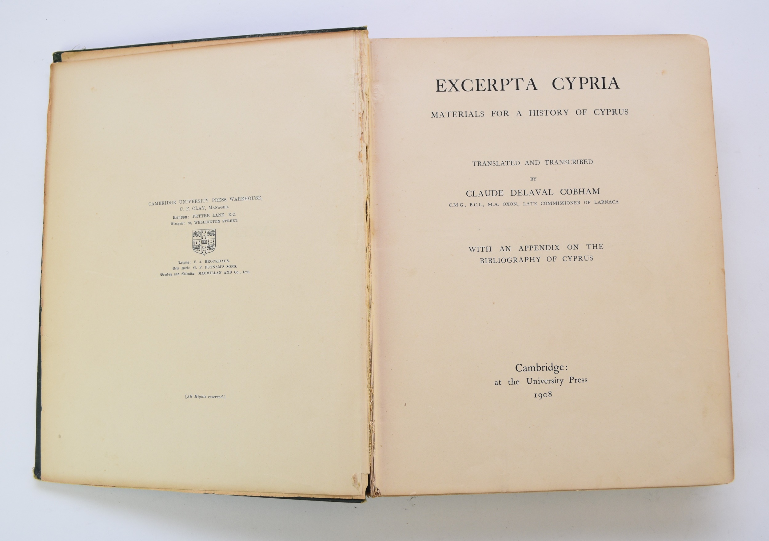 Lot 1037 - COBHAM, Claude Delaval, Excerpta Cypria: