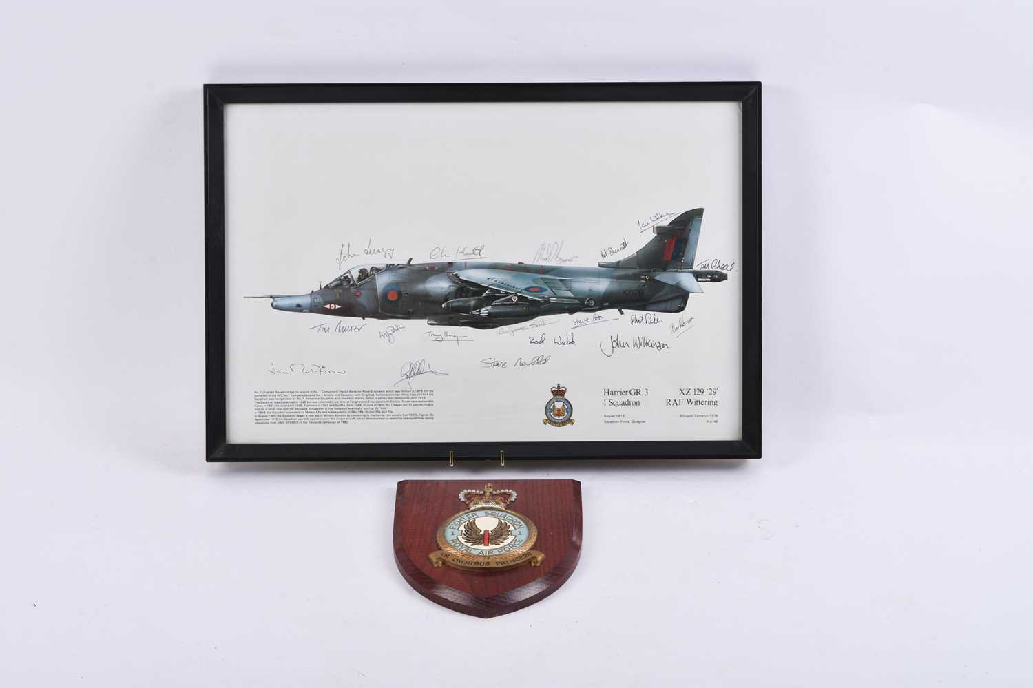 Lot 184 - RAF 1 Fighter Squadron signed print and mess