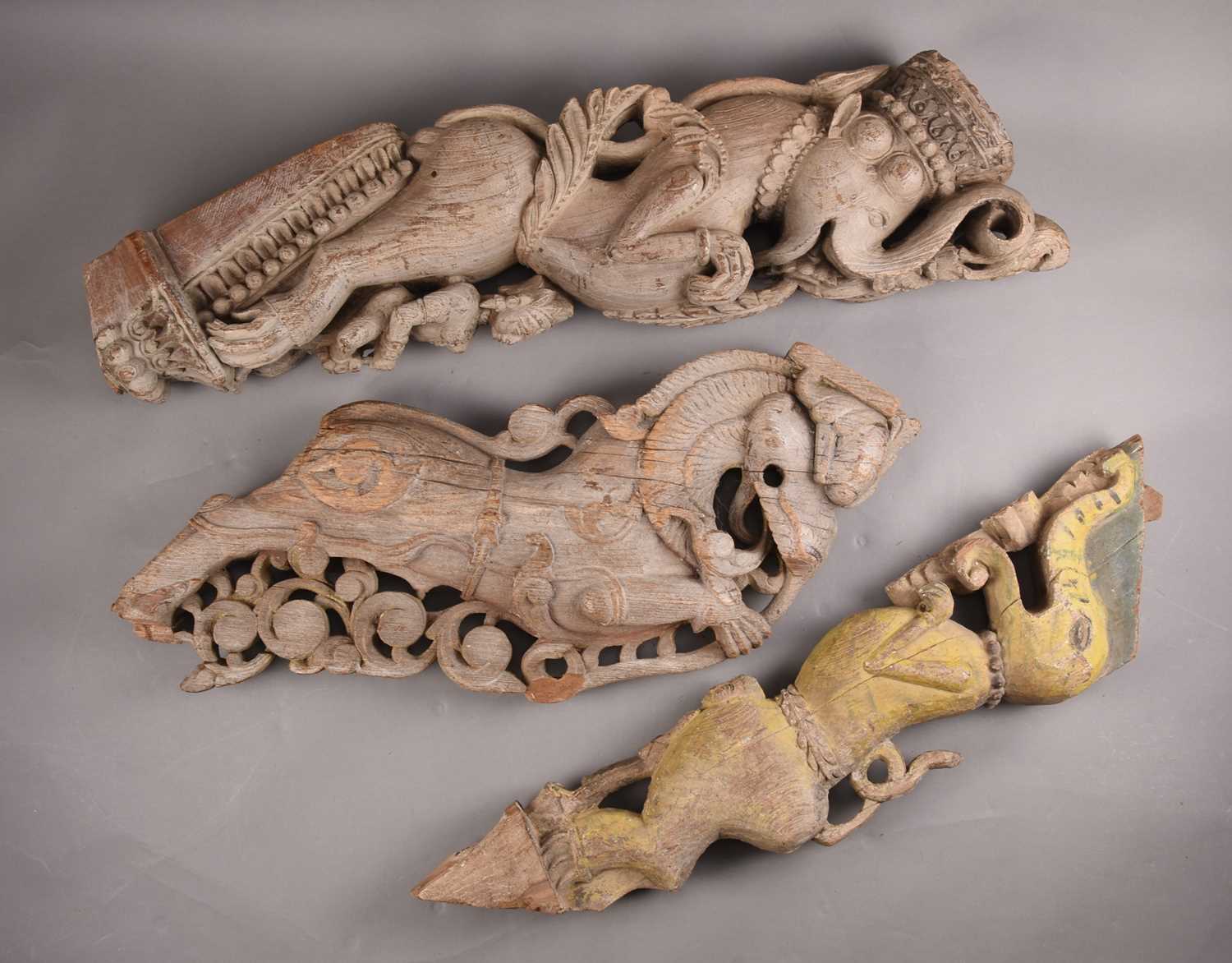 Lot 23 - Three carved wooden corbels, Southern India