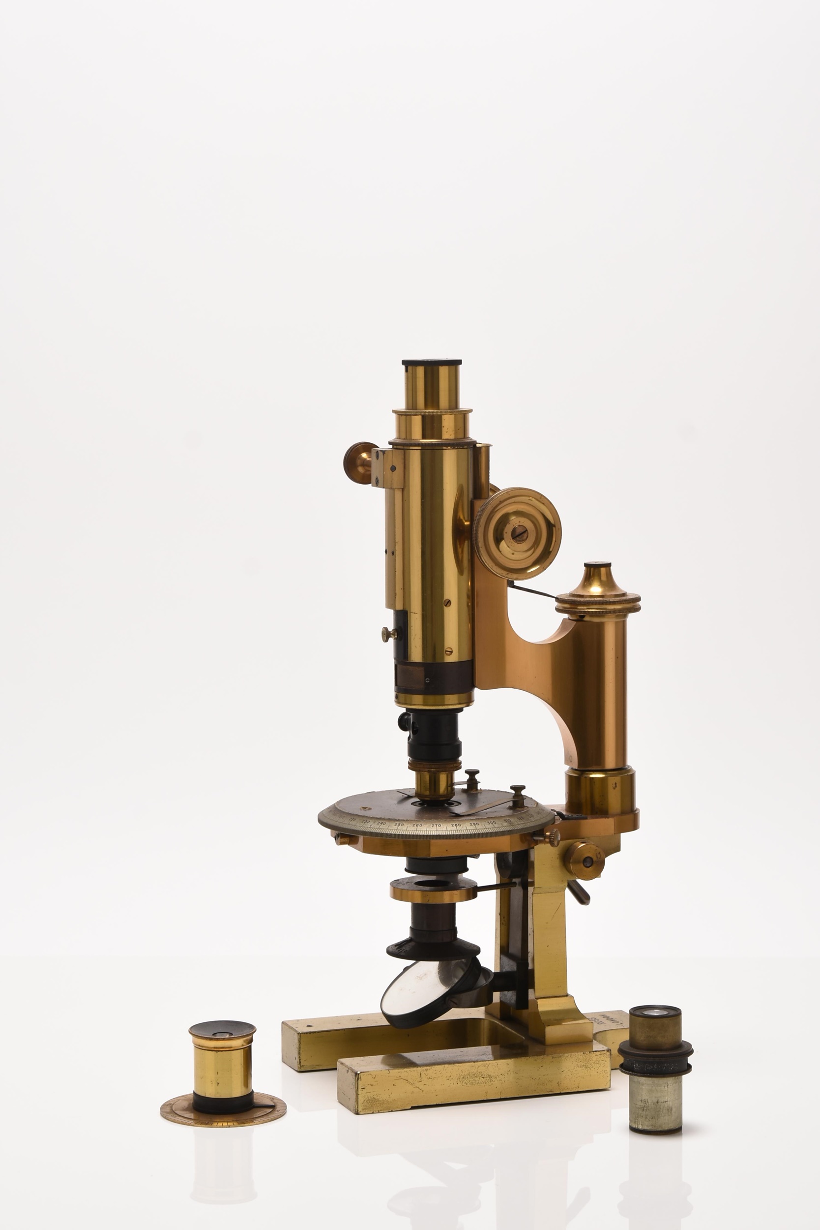 Lot 87 - A cased brass petrological microscope, Ross,
